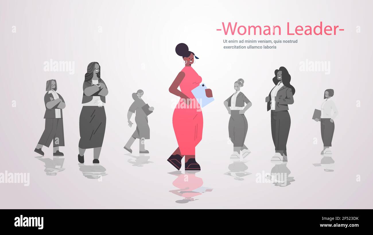 female leader standing in front of businesspeople group women's team ...