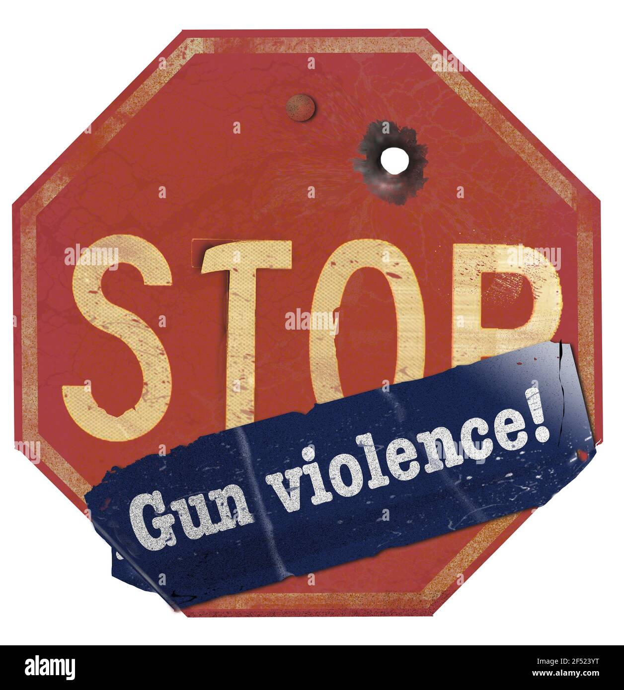 A stop gun violence sticker is seen on a traffic stop sign that has a ...