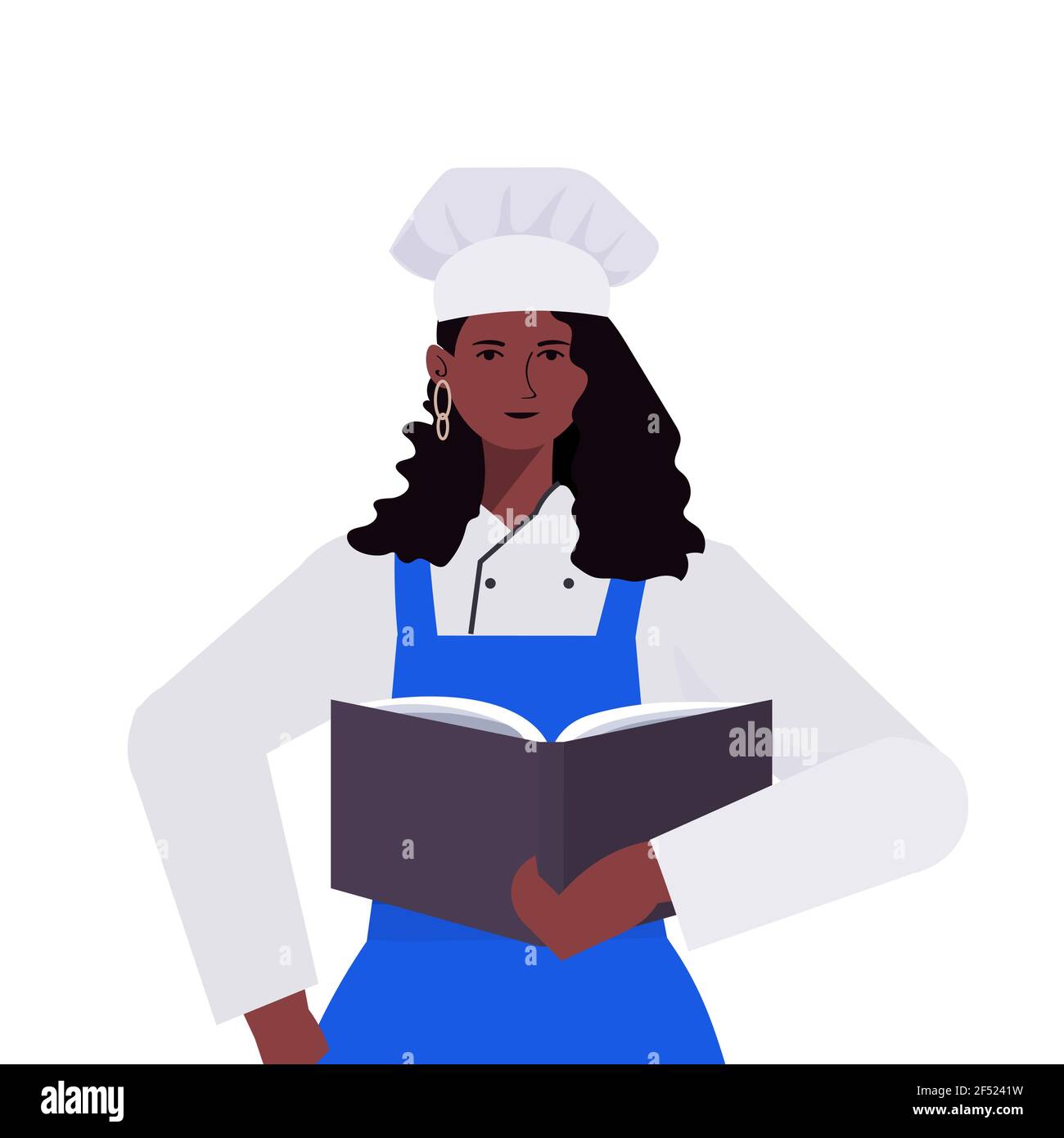 female cook in uniform african american woman chef holding recipe book ...