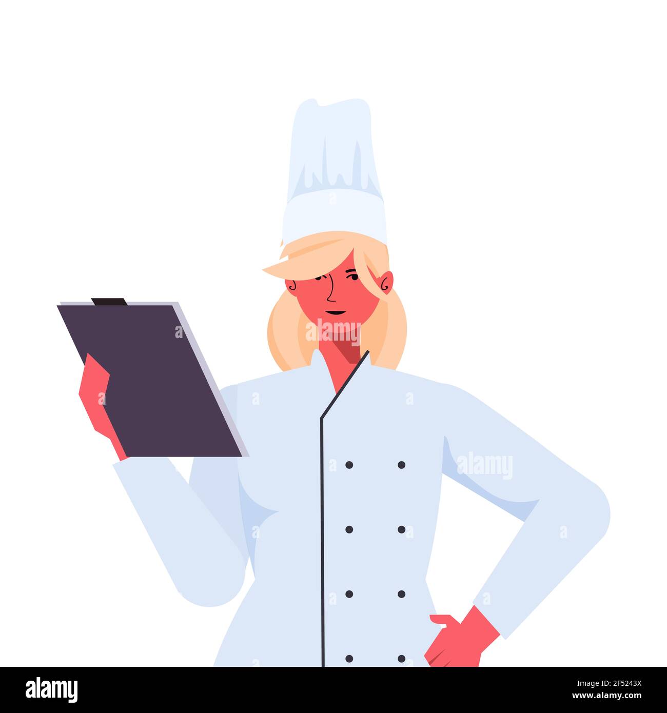 female cook in uniform woman chef holding checklist cooking food ...