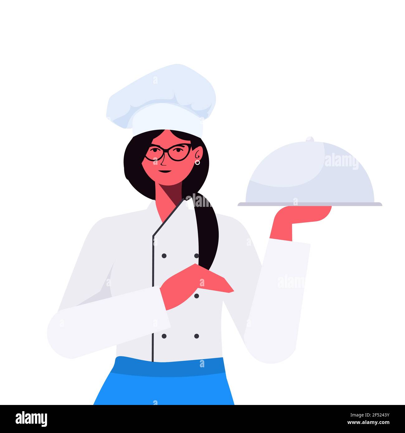 female cook in uniform woman chef holding tray cooking food industry ...