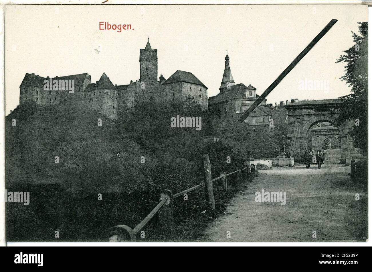 Elbogen city gate and castle Elbogen. City gate and castle Stock Photo ...