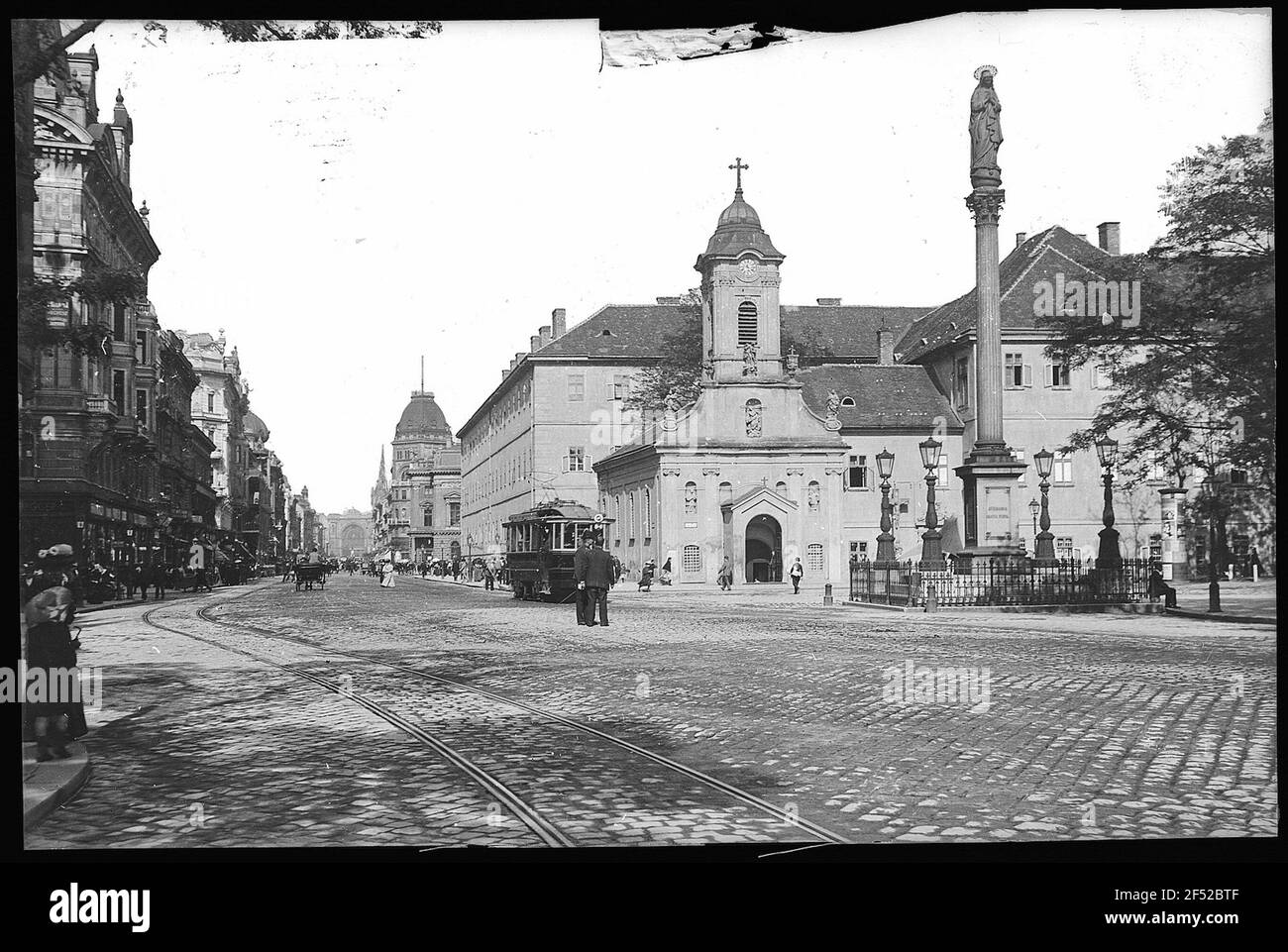 Budapest. Rakoczistraße with Rochus Hospital (1765) and Rochus Pillar ...