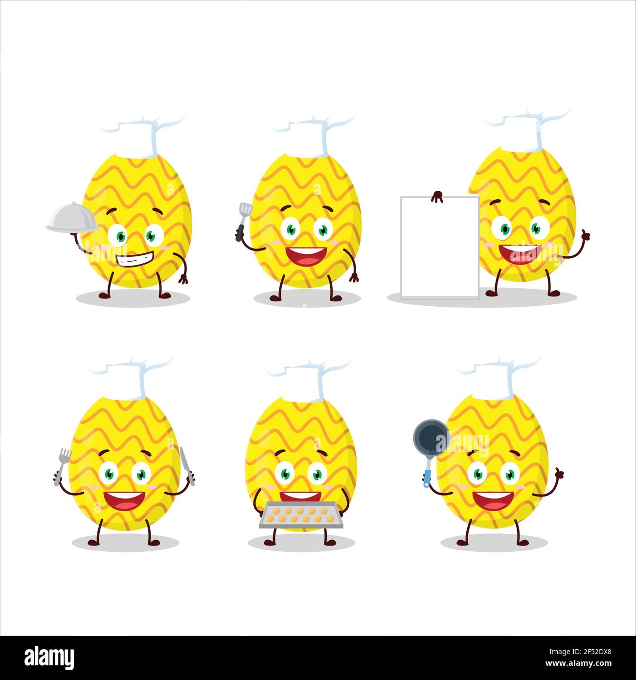Cartoon character of yellow easter egg with various chef emoticons ...