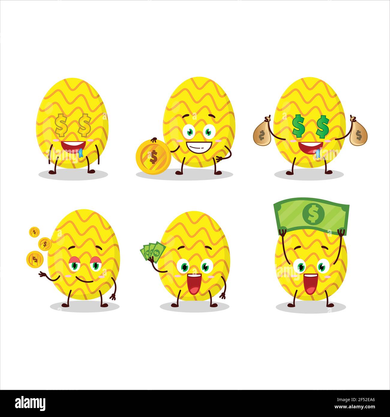 Yellow easter egg cartoon character with cute emoticon bring money ...