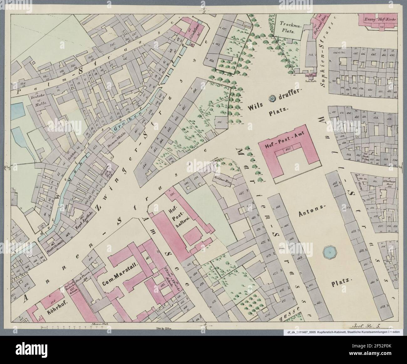 City map of Dresden, 1: 840, lithograph, 1862-1870 Stock Photo - Alamy