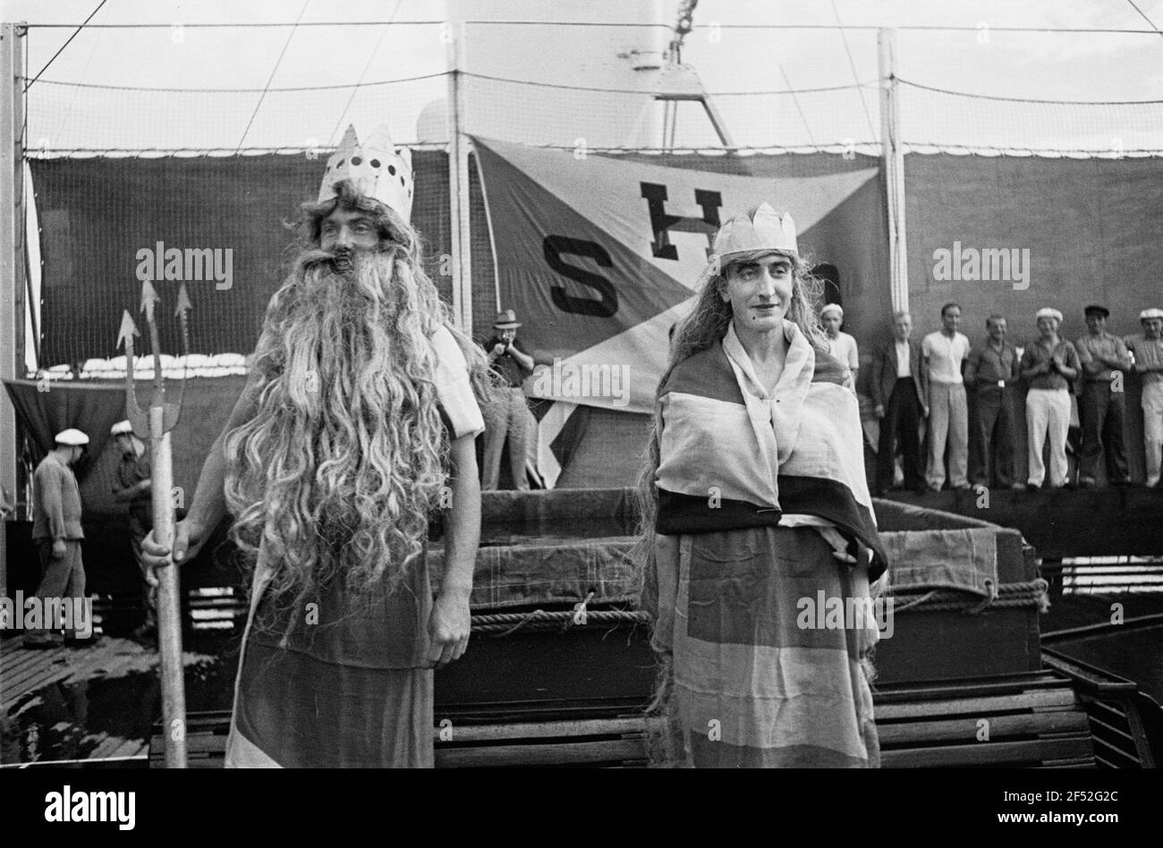 Bordleben Cap Arcona. H.S.D.G. Equator baptism on the passenger ship ...