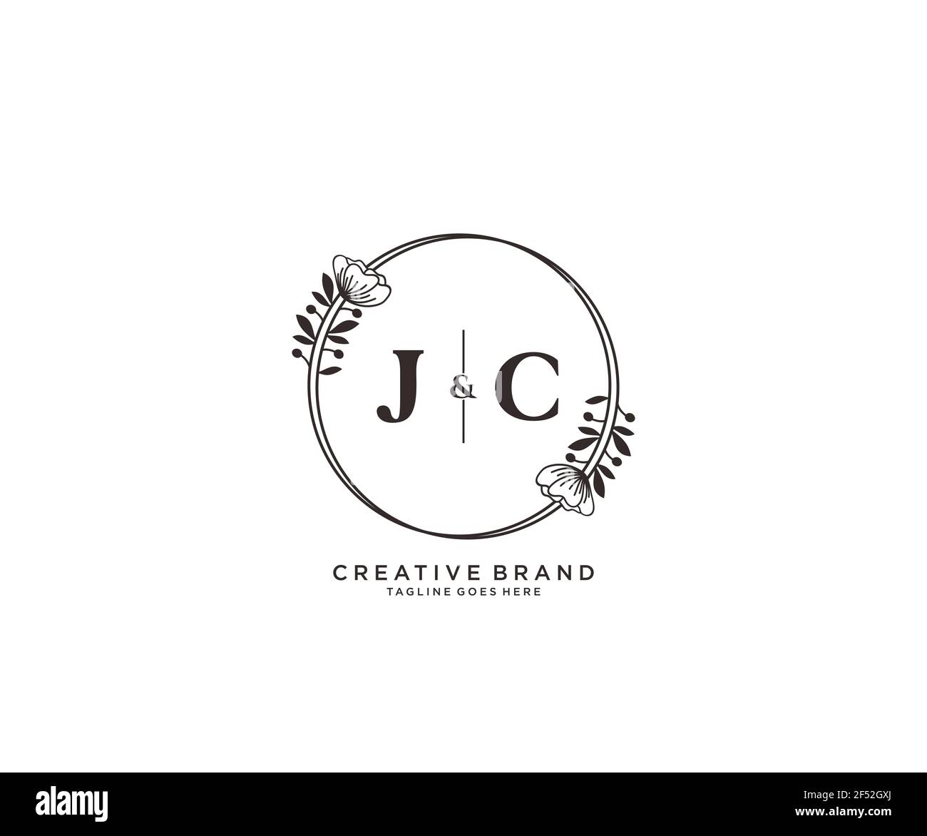 JC letters hand drawn feminine and floral botanical logo suitable for ...