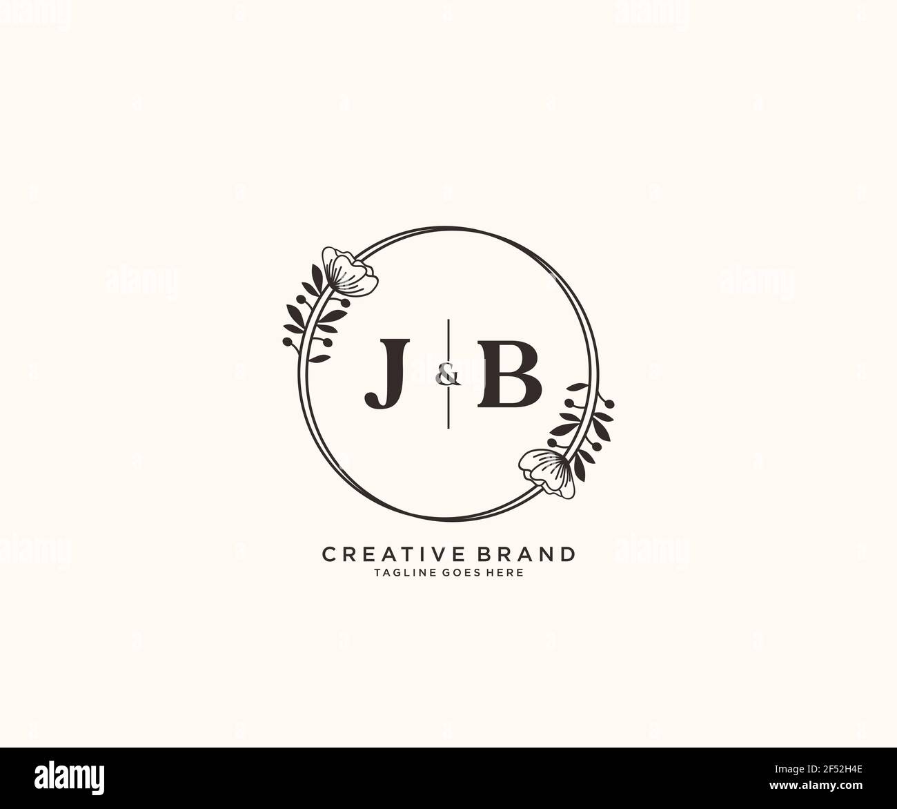 JB letters hand drawn feminine and floral botanical logo suitable for ...