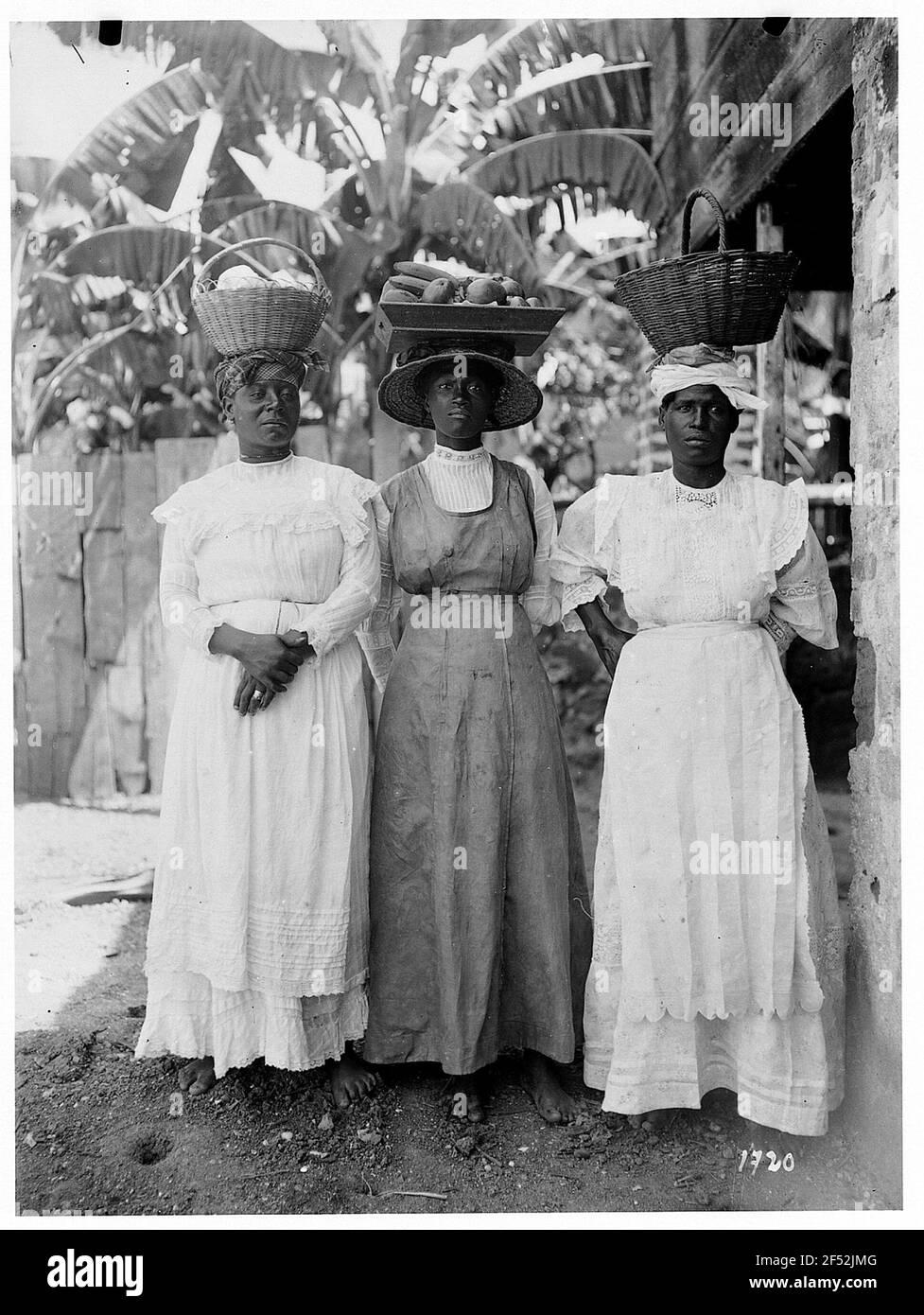St. Pierre / Martinique. Fruit carriers. Three indigenous women in long ...