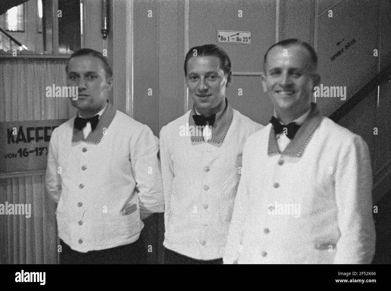 Travel photos Mediterranean. Three waiters of a passenger ship Stock ...