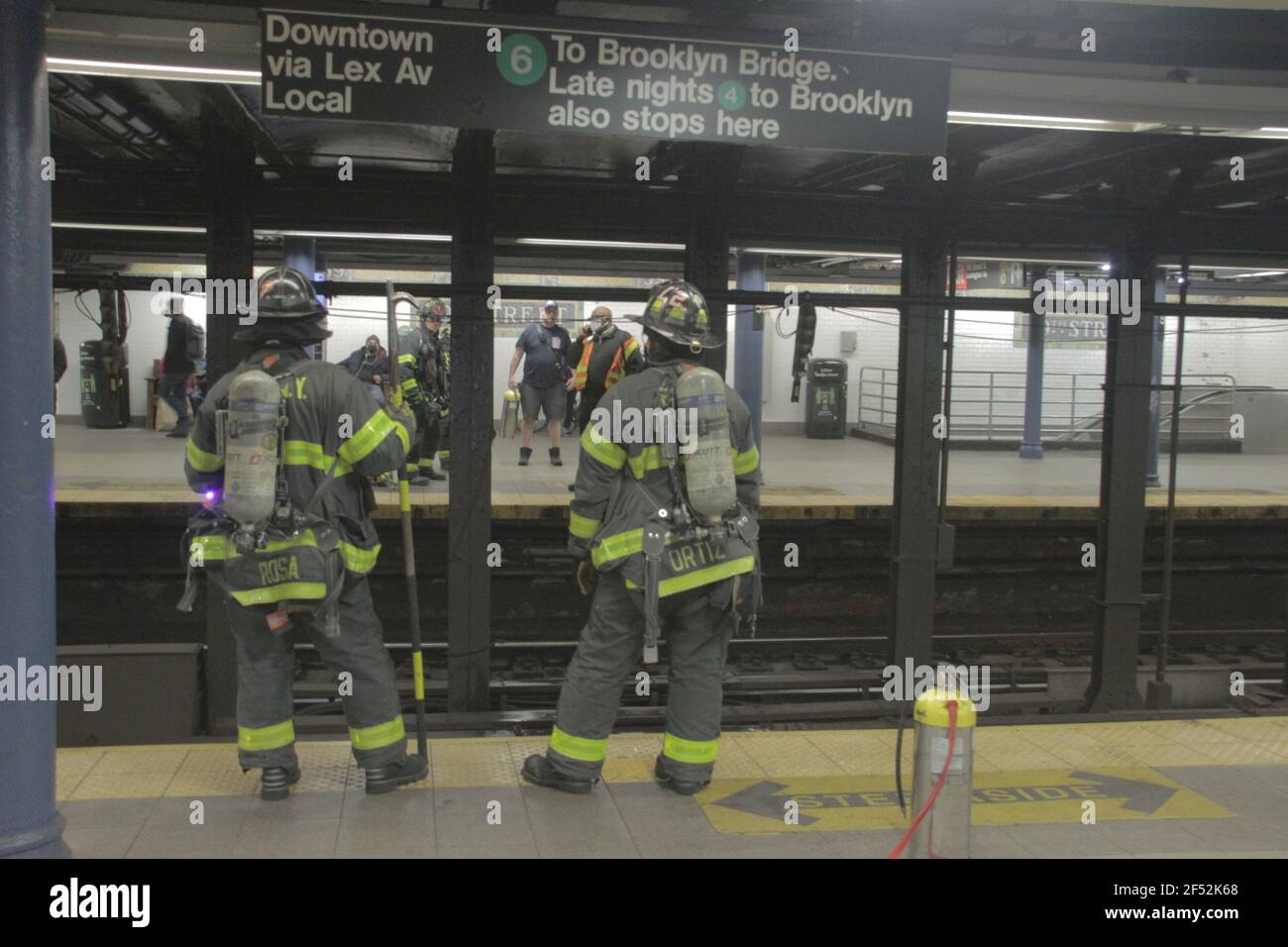 New York, USA. 23rd Mar, 2021. (NEW) Fire on metro railway in Manhattan ...