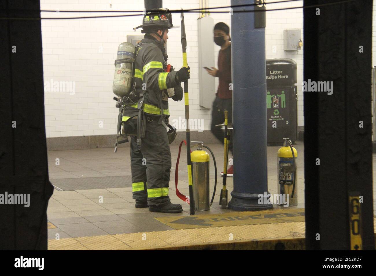 New York, USA. 23rd Mar, 2021. (NEW) Fire on metro railway in Manhattan ...