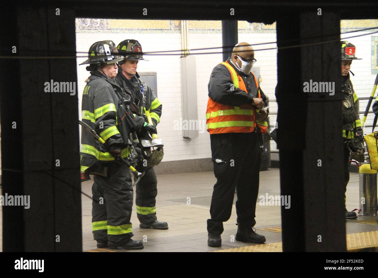 New York, USA. 23rd Mar, 2021. (NEW) Fire on metro railway in Manhattan ...