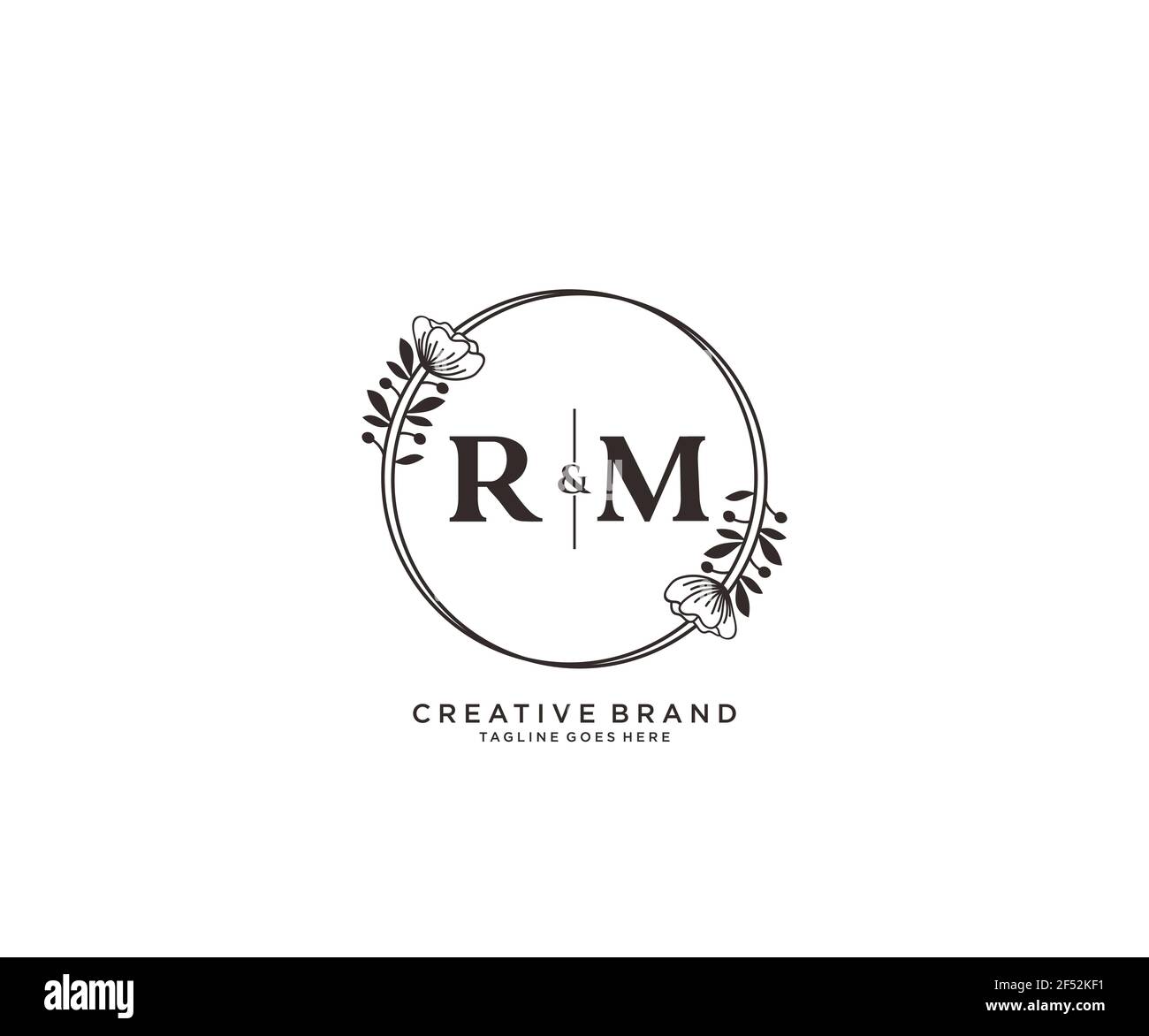 RM letters hand drawn feminine and floral botanical logo suitable for ...