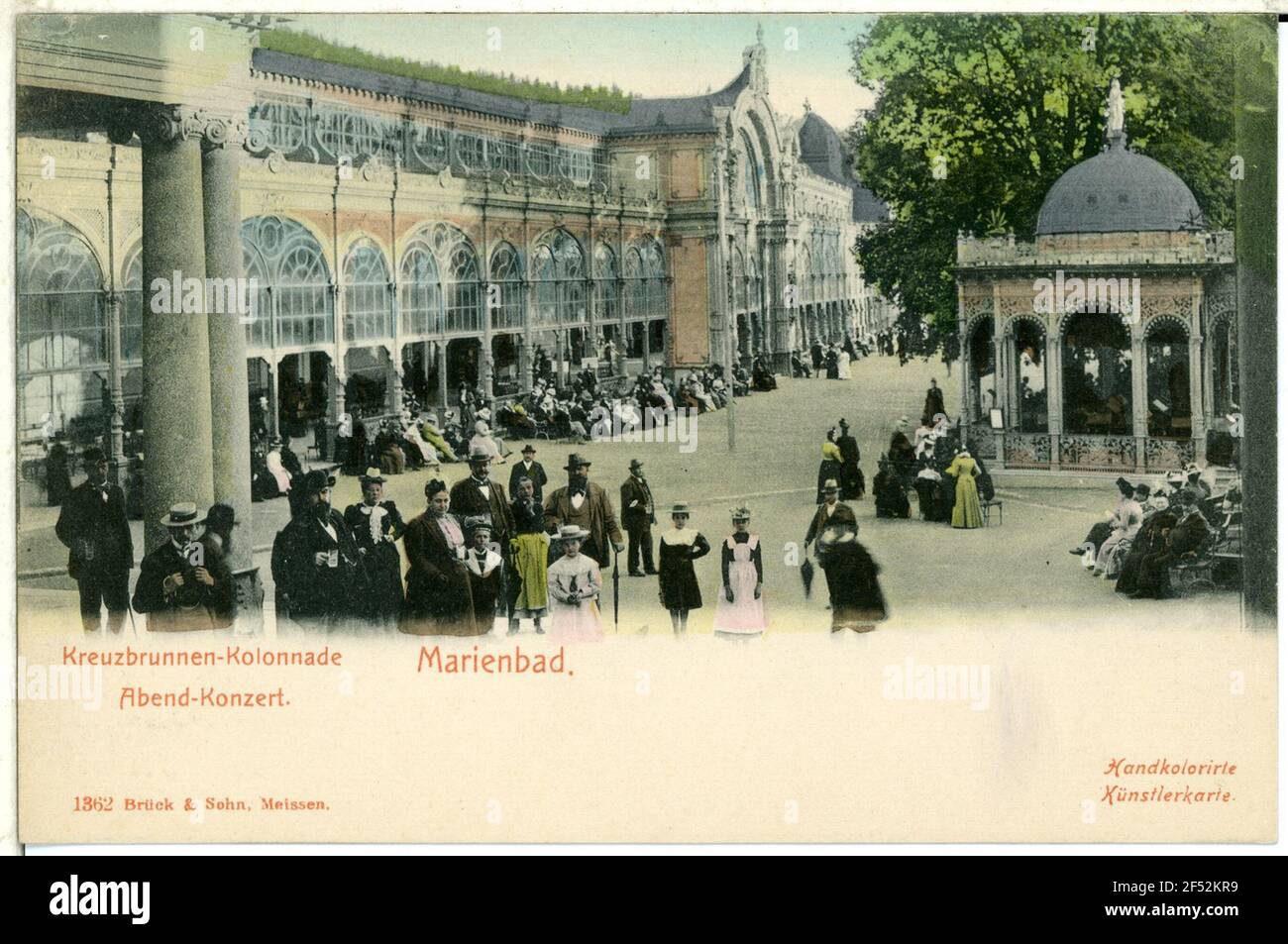 Cross fountain colonade, evening concert Marienbad. Cross fountain ...