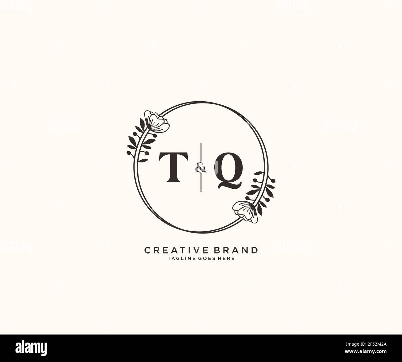 TQ letters hand drawn feminine and floral botanical logo suitable for ...