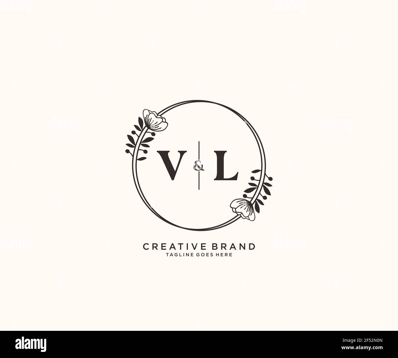 VL letters hand drawn feminine and floral botanical logo suitable for ...