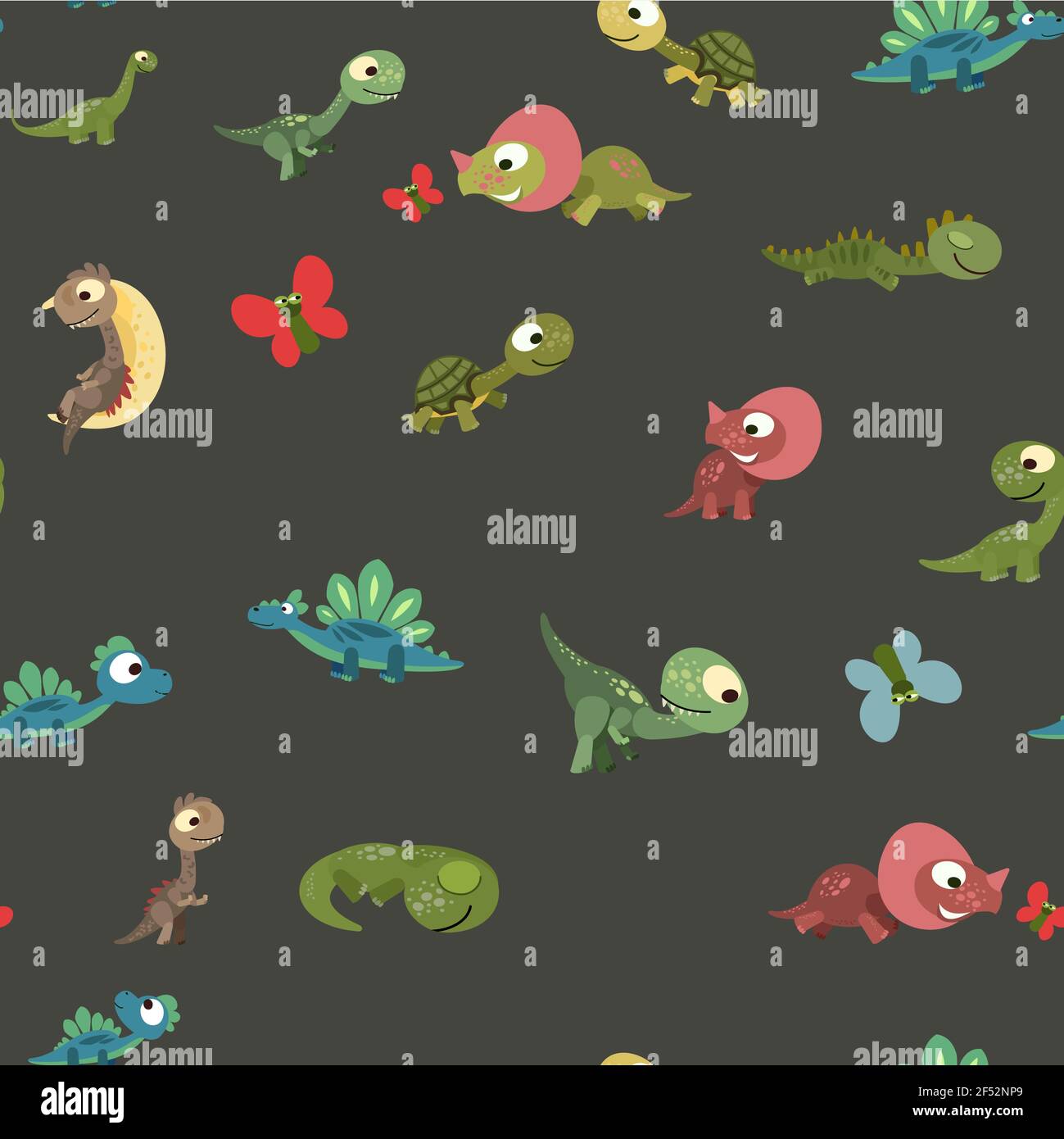 Little cubs dinosaurs. Seamless background illustration. Cheerful kind ...