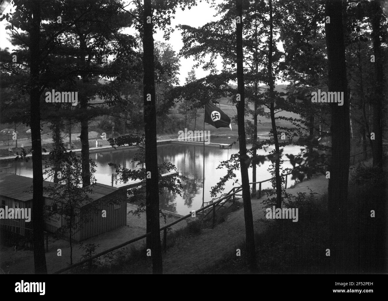 Outdoor community swimming pool Black and White Stock Photos & Images ...
