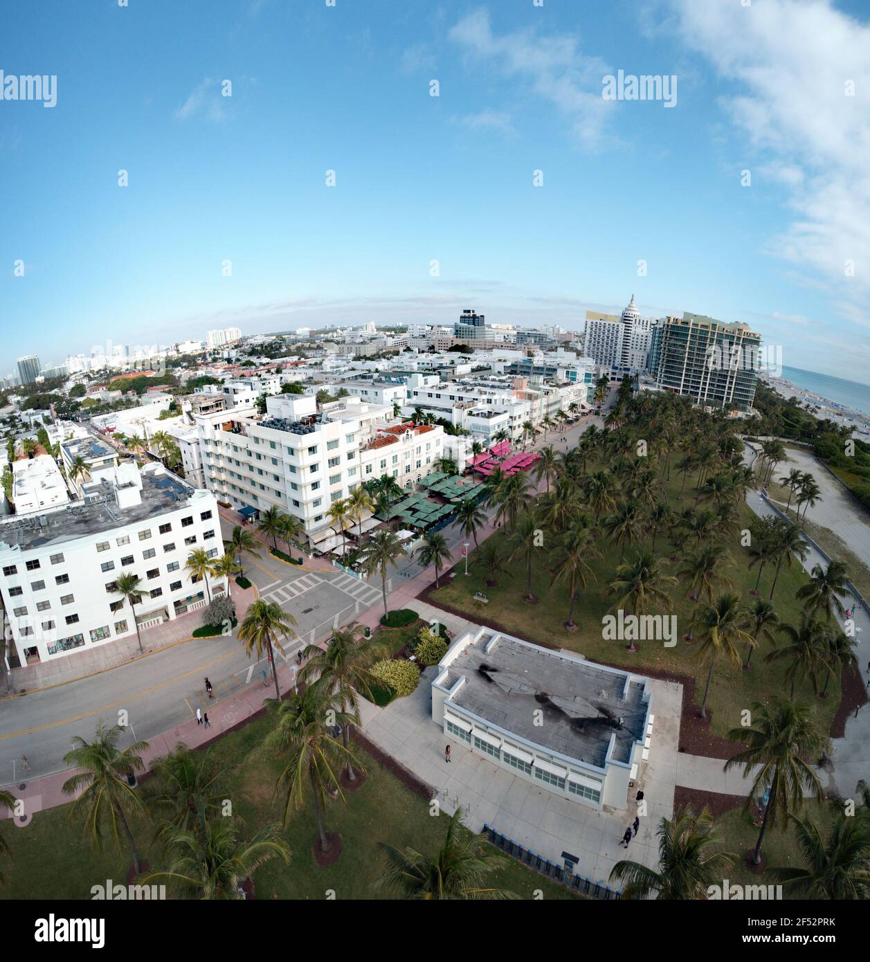 Aerial fisheye photo Miami Beach Ocean Drive Spring Break 2021 Stock ...