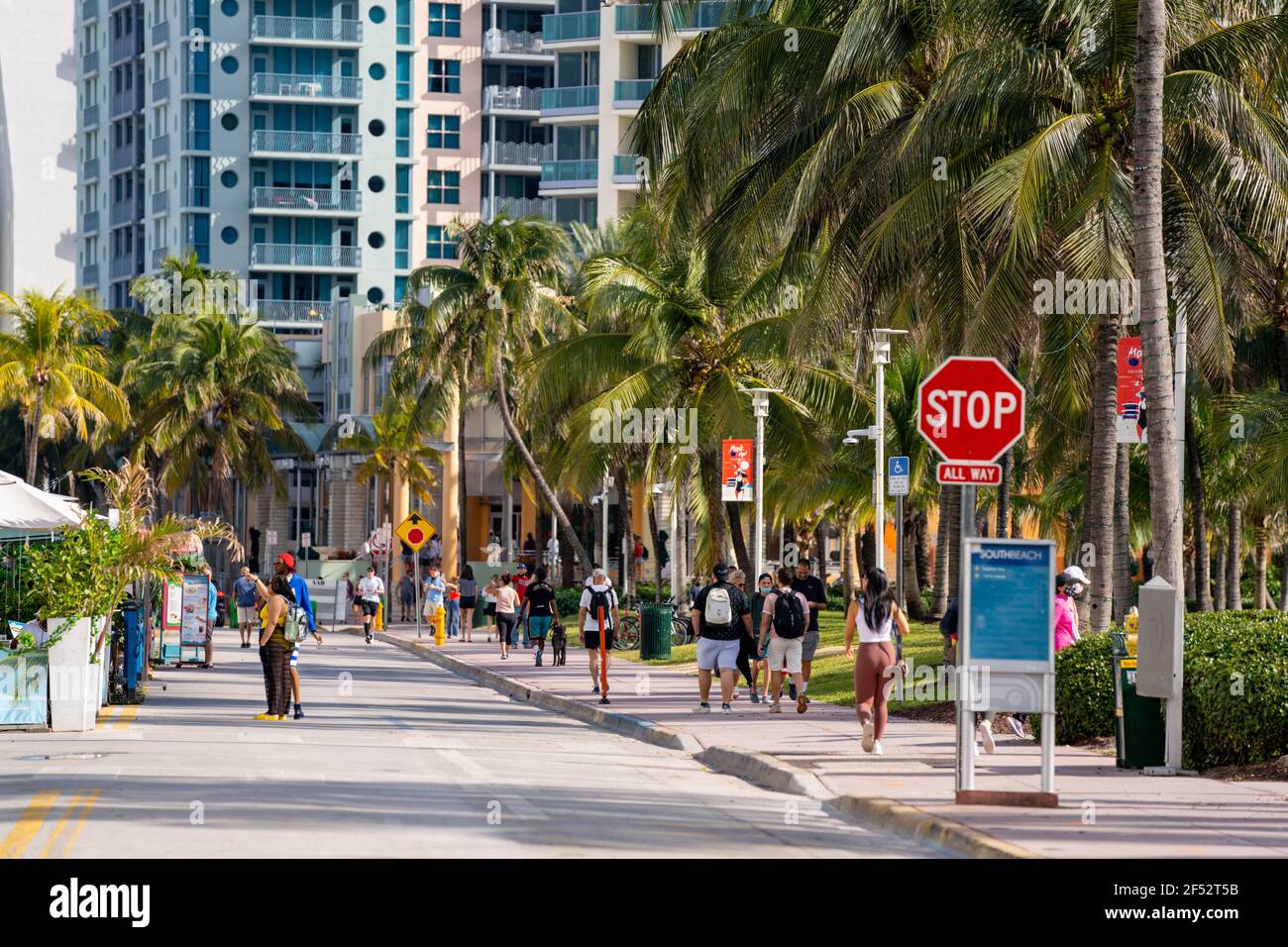 Spring break crowded scene on Ocean Drive Miami Beach FL Stock Photo ...