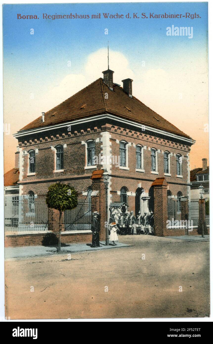 Regiment house with guard of the Royal Saxon Carabinier Regiment Borna ...