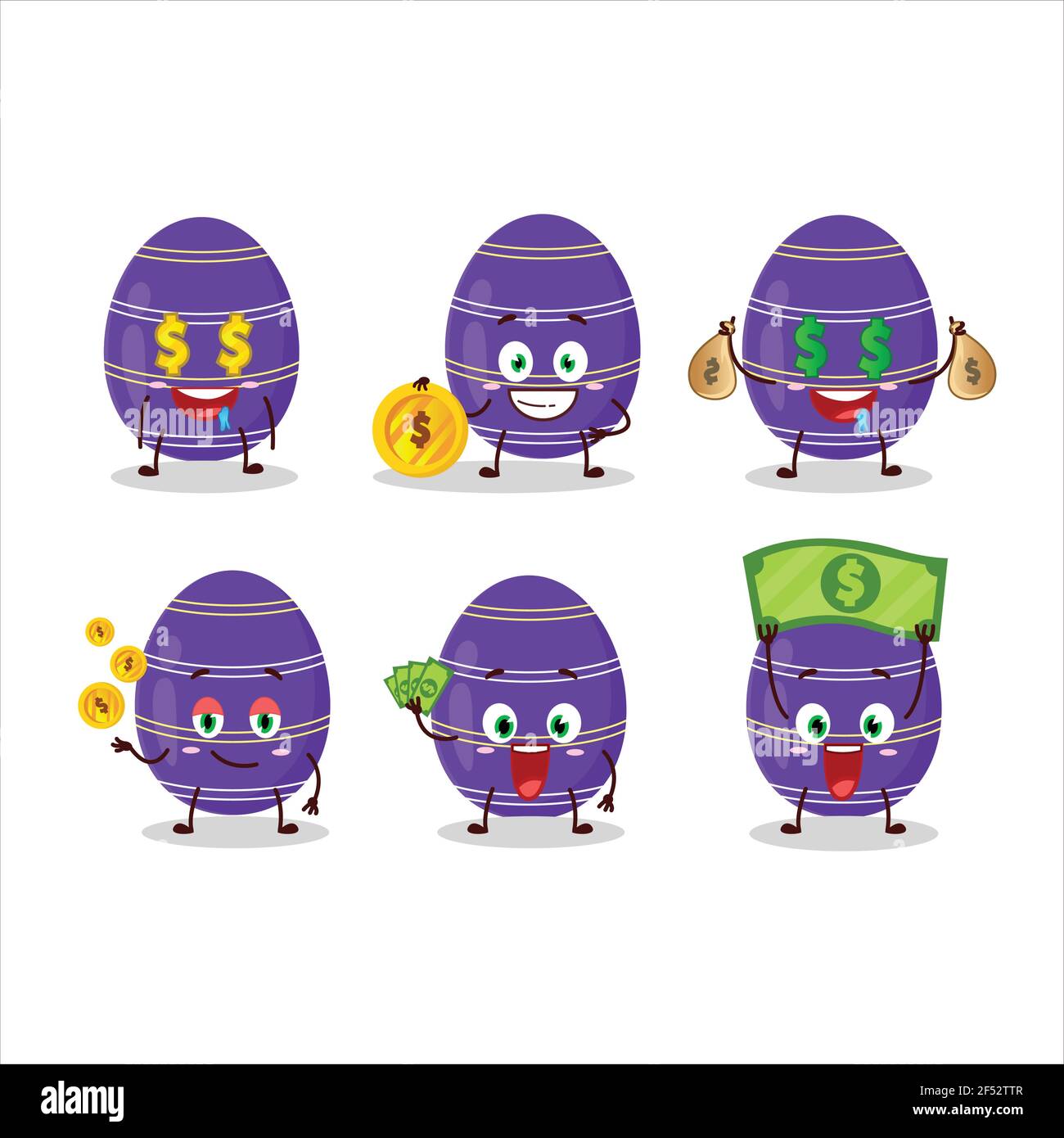 Dark purple easter egg cartoon character with cute emoticon bring money ...