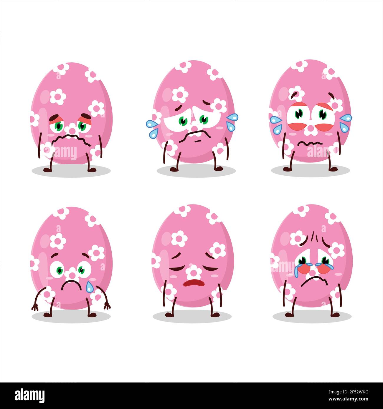 Pink easter egg cartoon character with sad expression. Vector ...