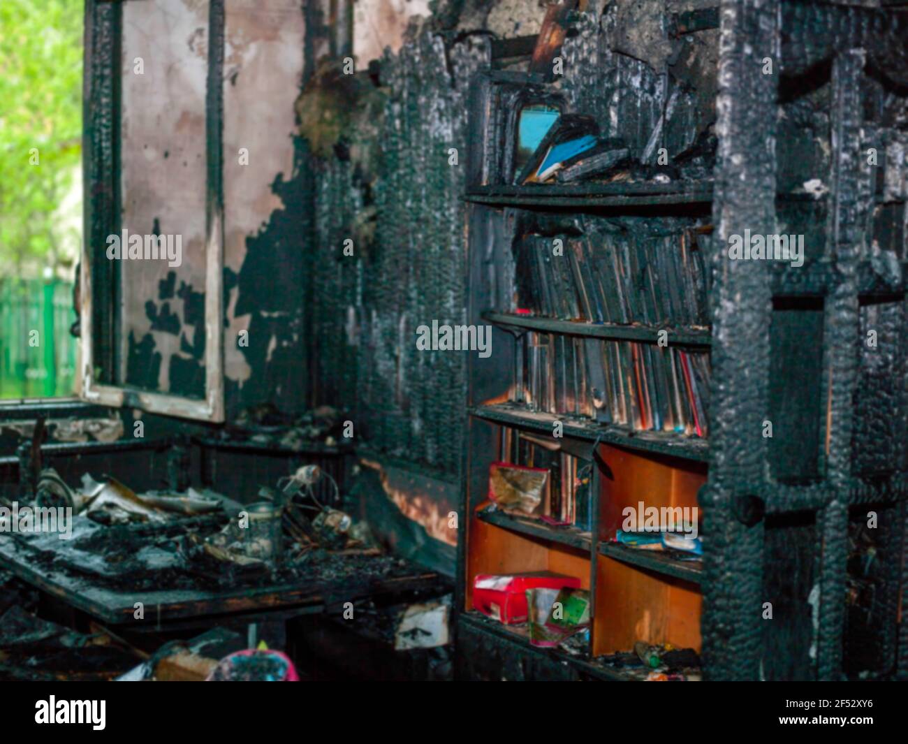 Interior of a room after fire, de focused shot Stock Photo - Alamy