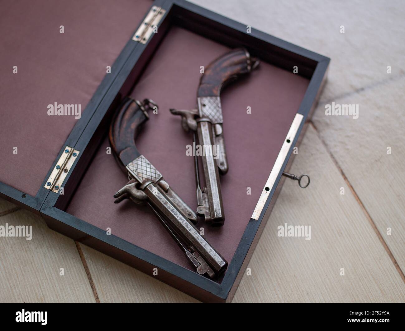 A pair of vintage duel handguns in a box, indoor closep Stock Photo - Alamy