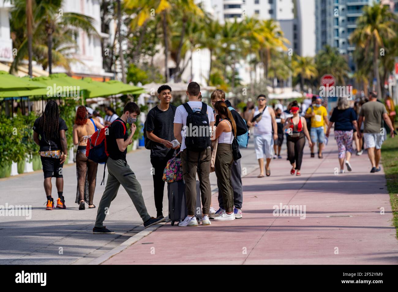Group of young college aged people gathering in Miami Beach Spring ...