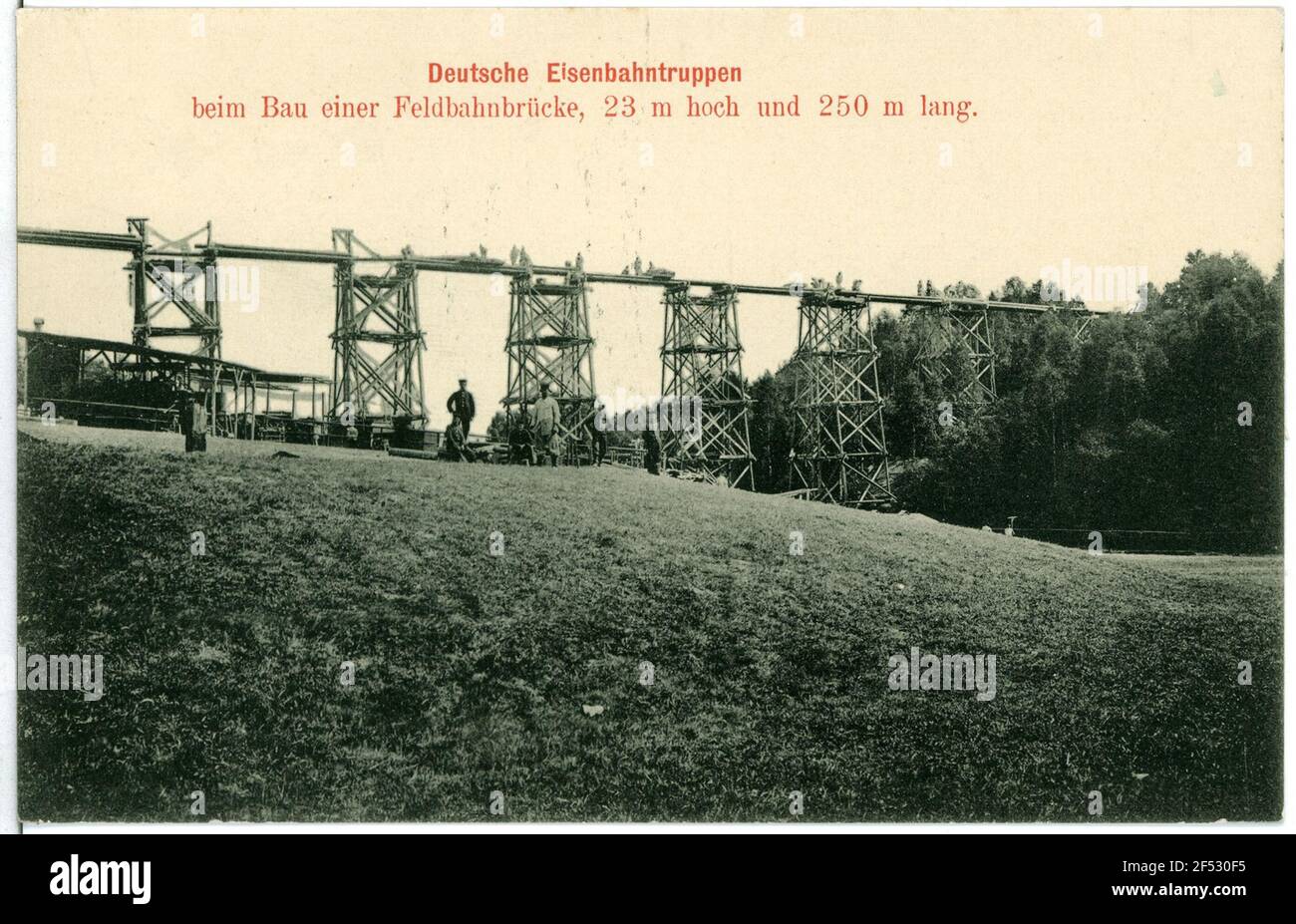 German field railway troops - construction of a field railway bridge ...