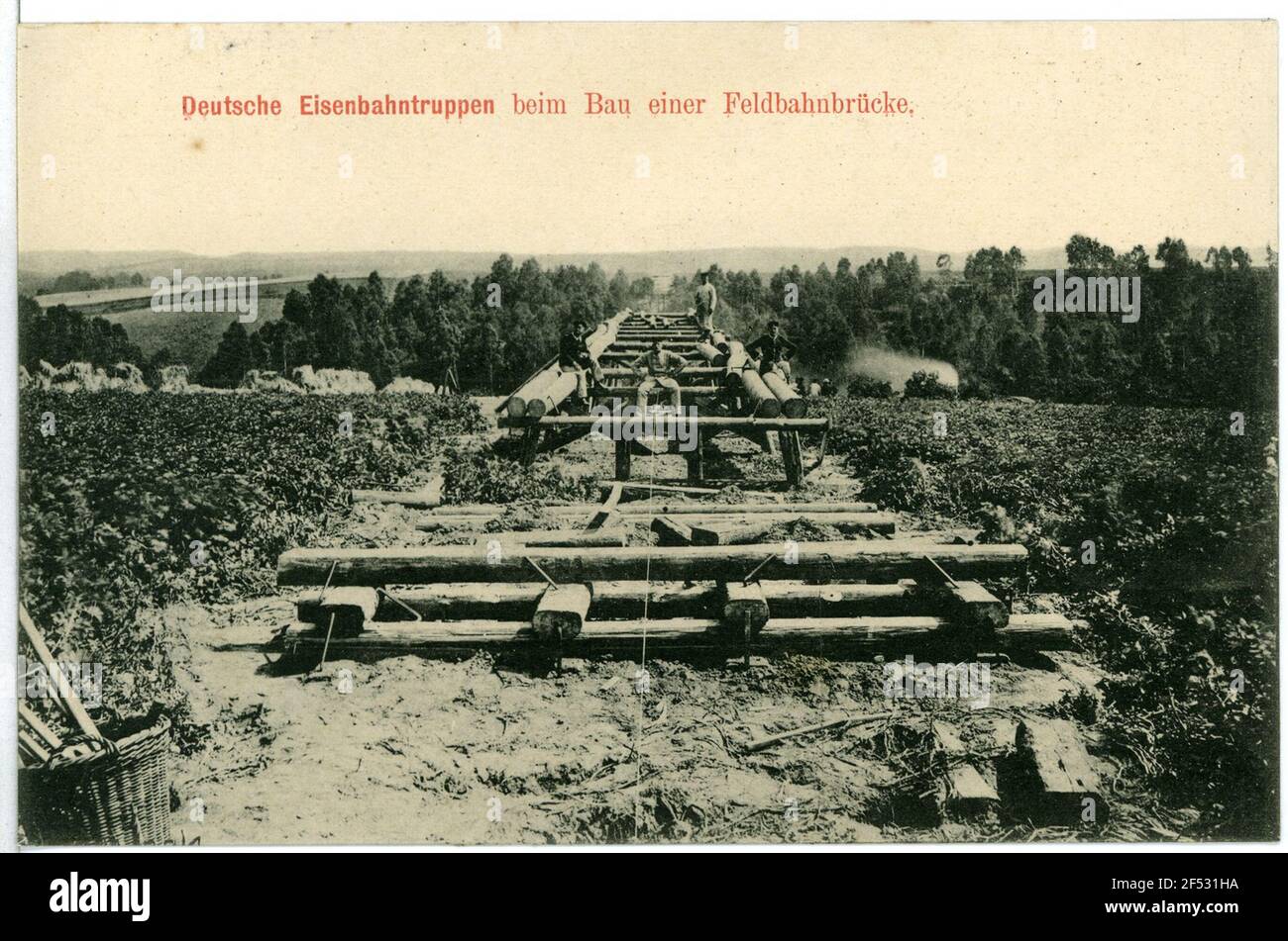 German field railway troops - construction of a field railway bridge ...