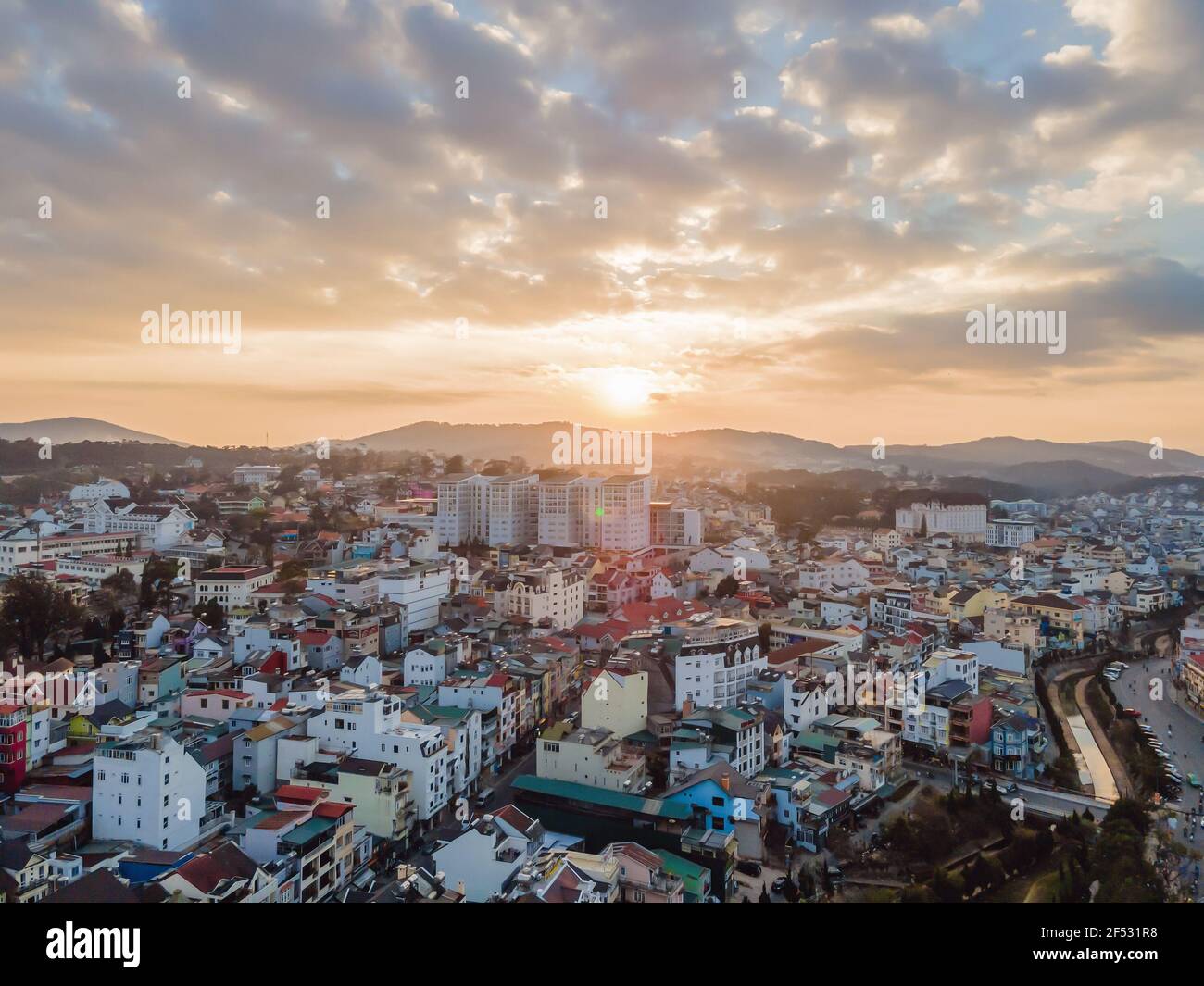 Aerial view of Dalat city. The city is located on the Langbian Plateau ...