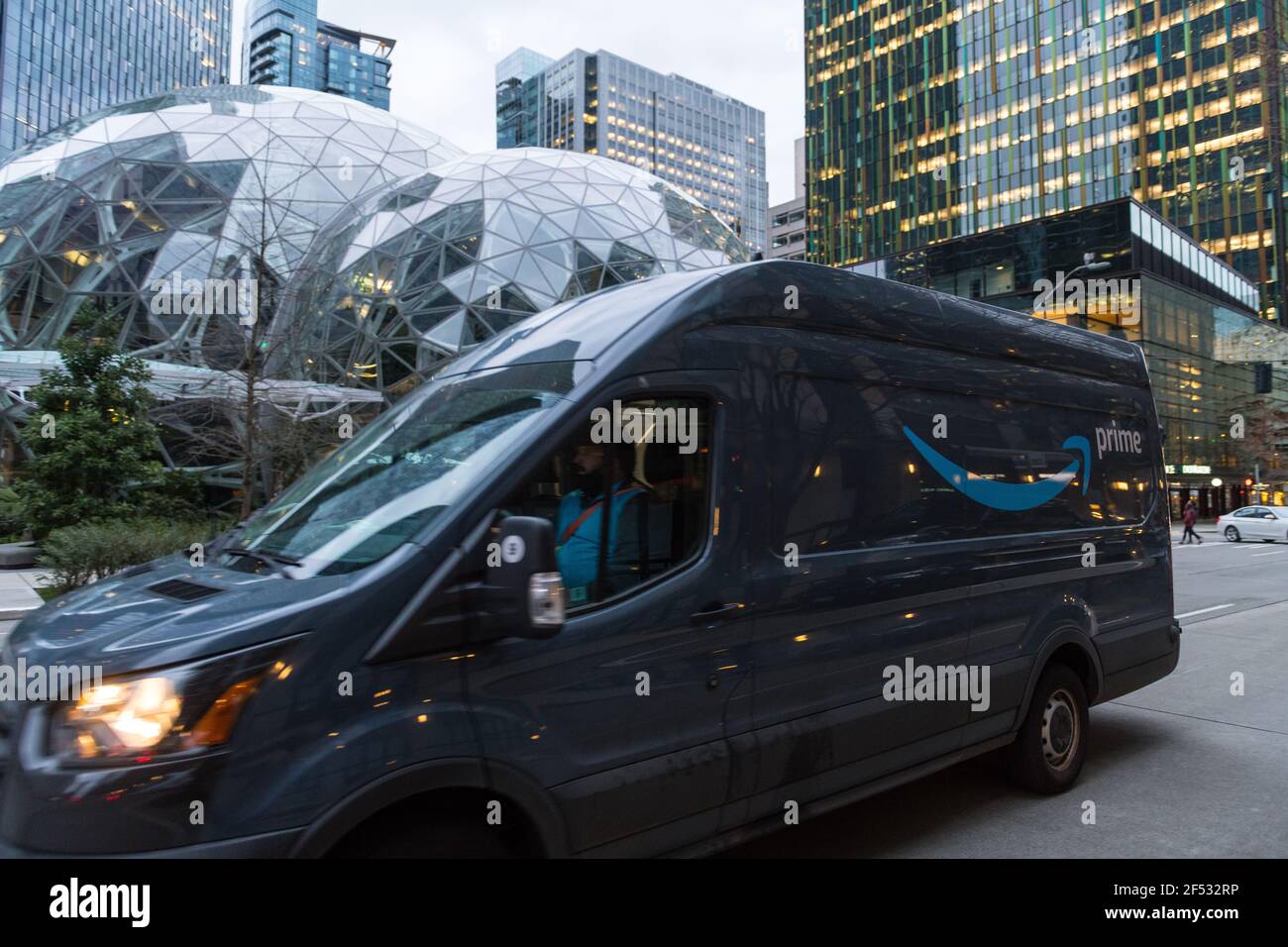 Seattle, USA. 23rd Mar, 2021. An Amazon Prime truck outside the Amazon ...