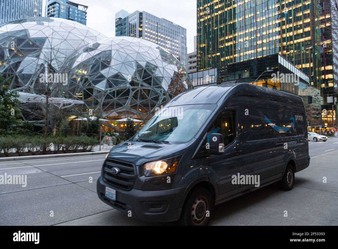 Seattle, USA. 23rd Mar, 2021. An Amazon Prime truck outside the Amazon ...