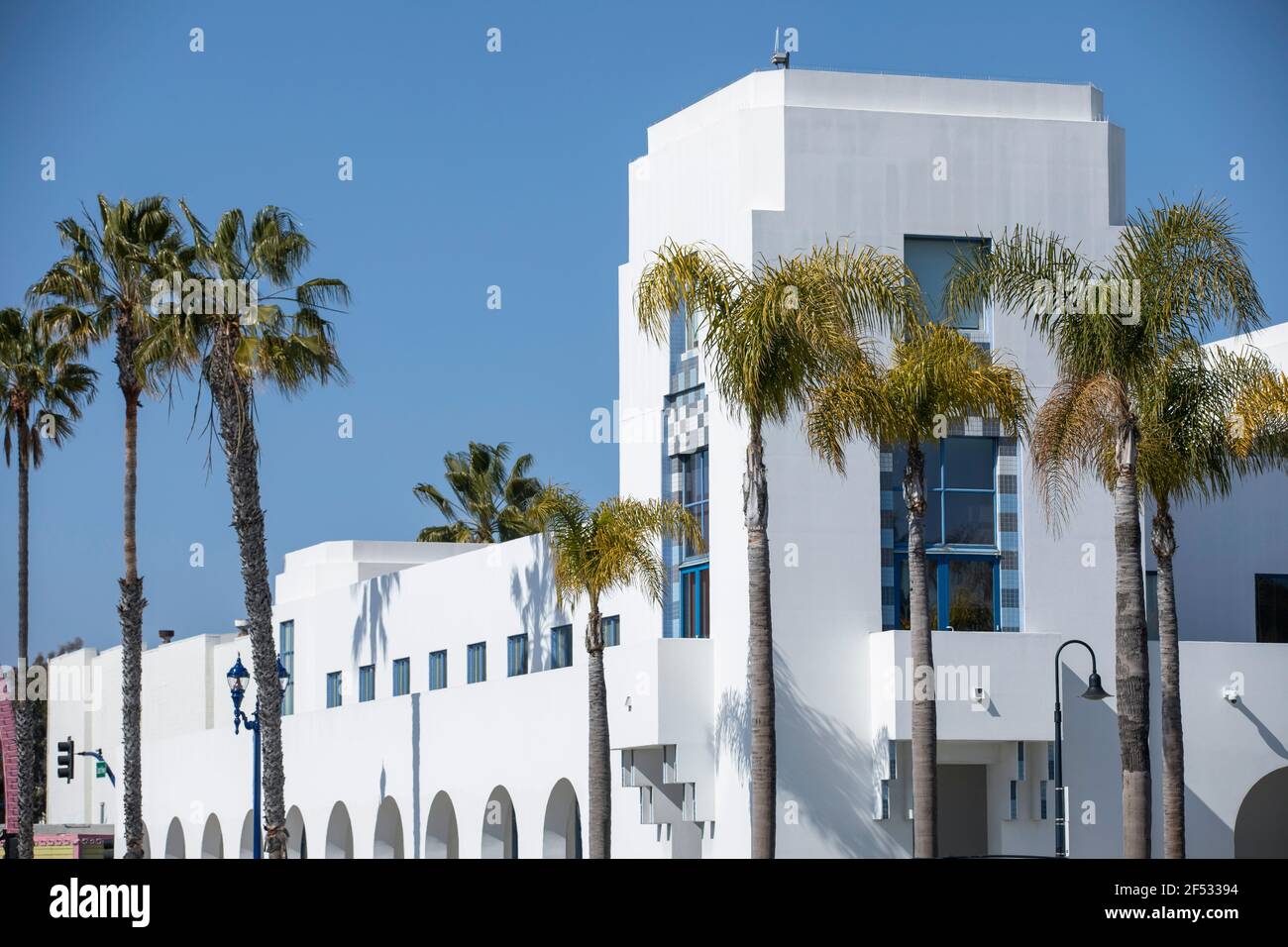 Palm tree view of the historic 1929 art deco city hall in downtown ...