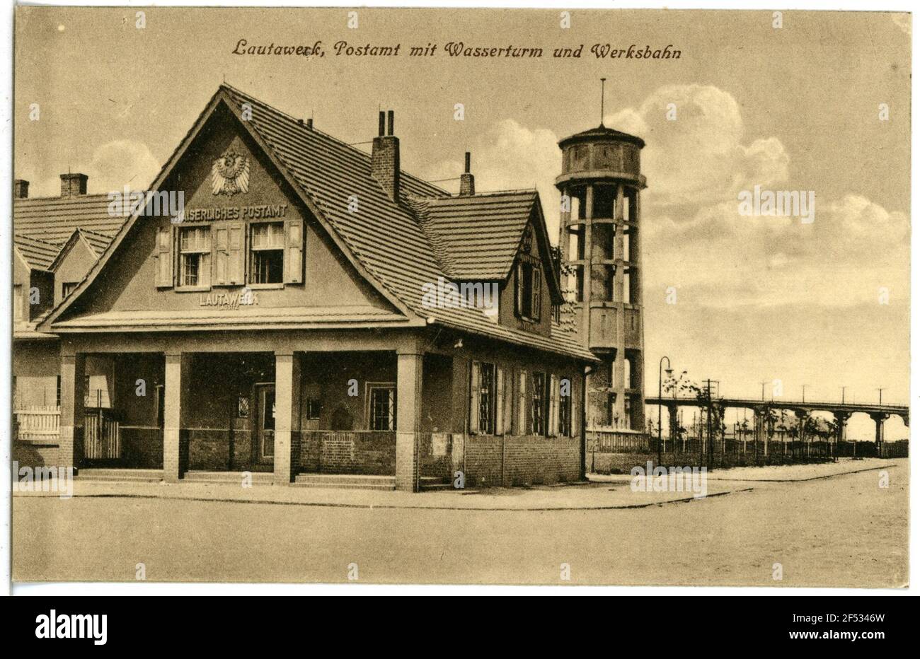 Post office with water tower Lauta work. Post office with water tower ...