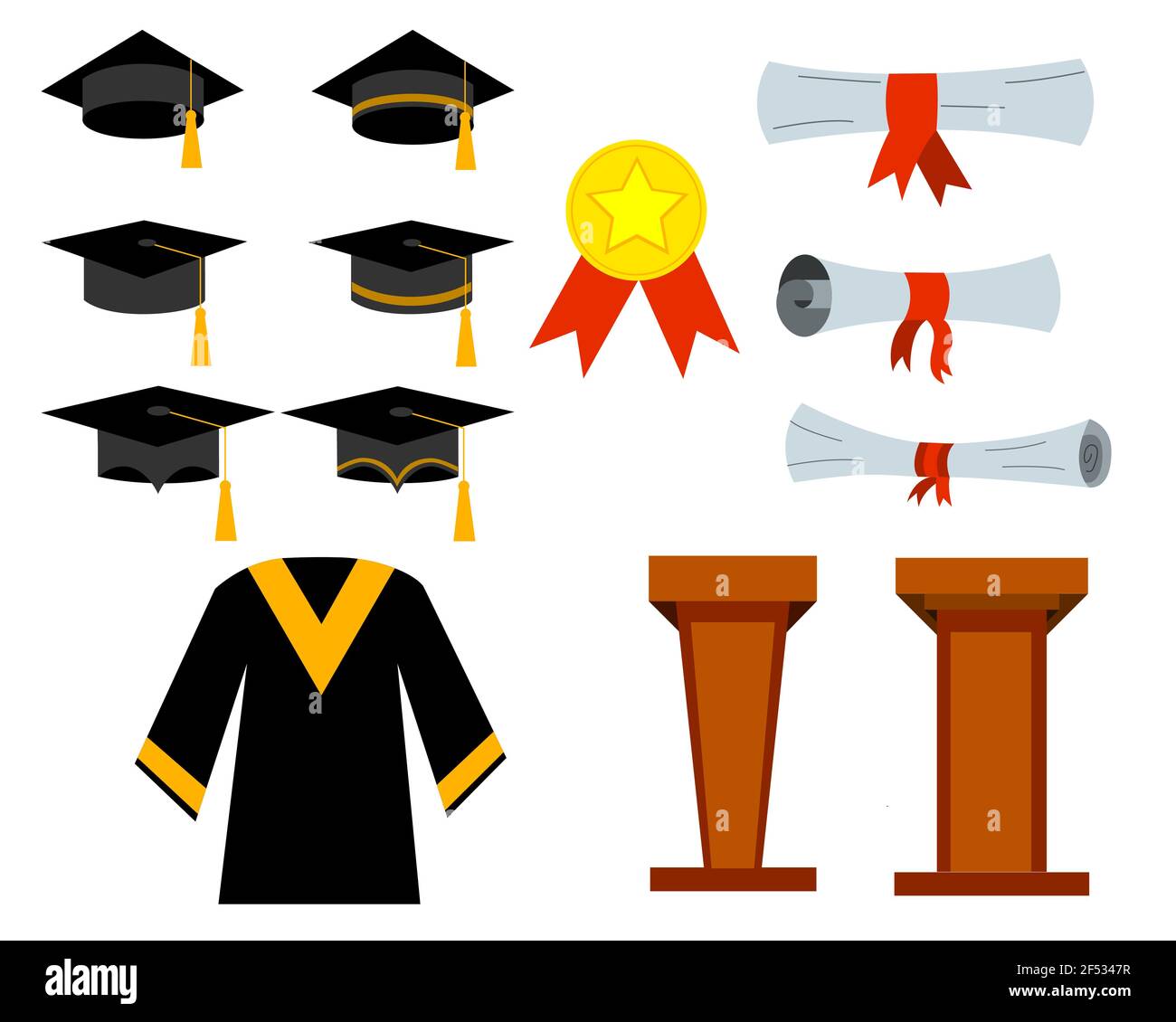 a set of elements for graduation. graduate hat, scroll, mantle, speaker ...