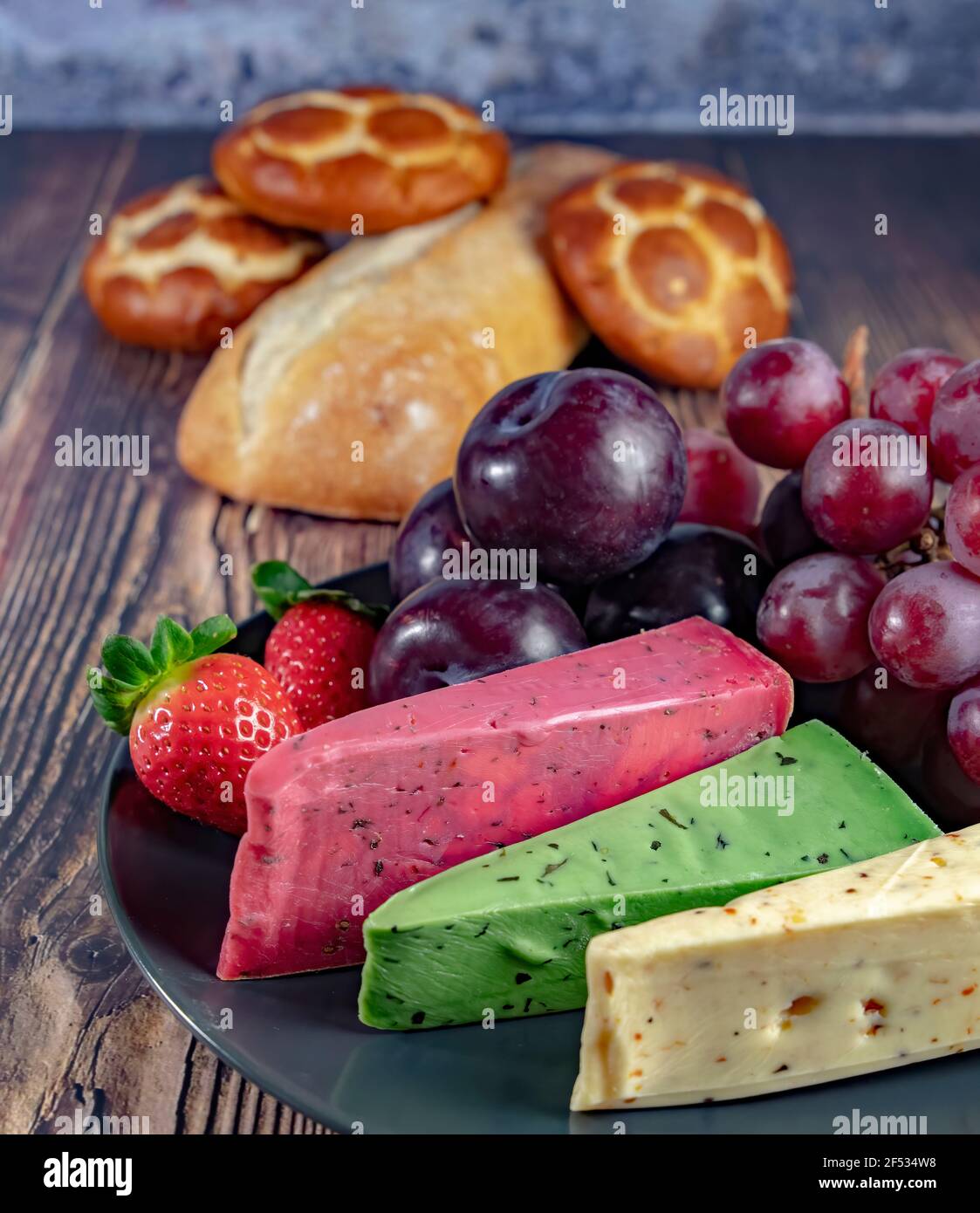 Top view of Different Dutch and Netherlands cheese types on plate and ...