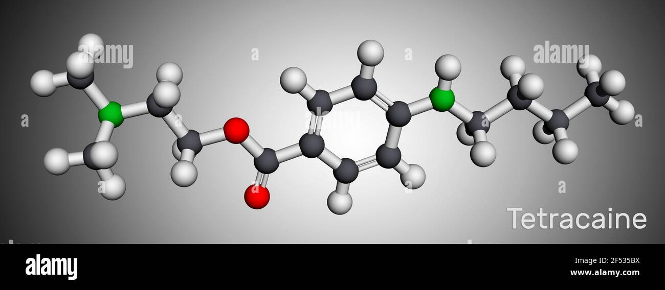 Tetracaine, amethocaine molecule. It is benzoate ester with anesthetic ...