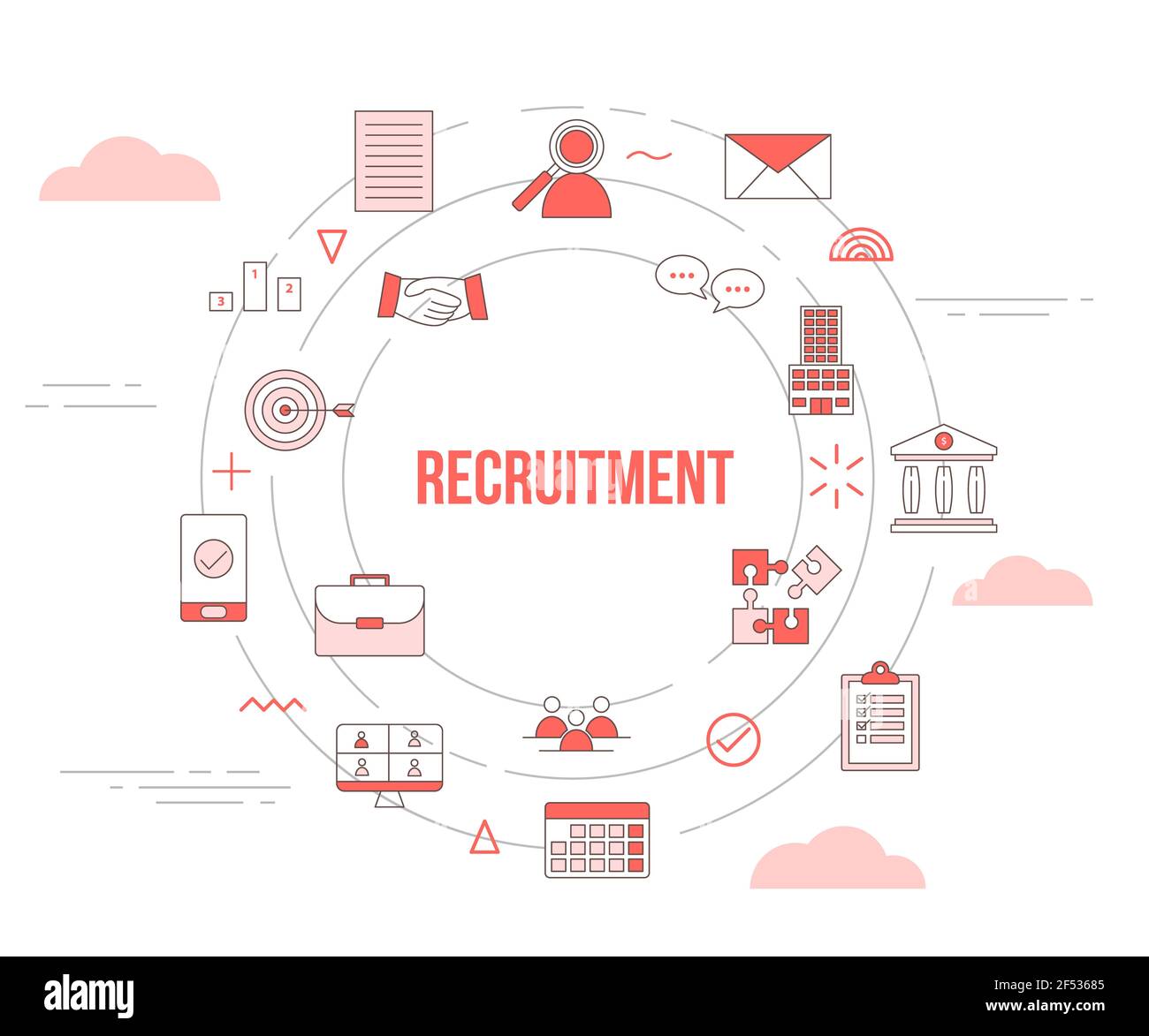 recruitment concept with icon set template banner with modern orange ...