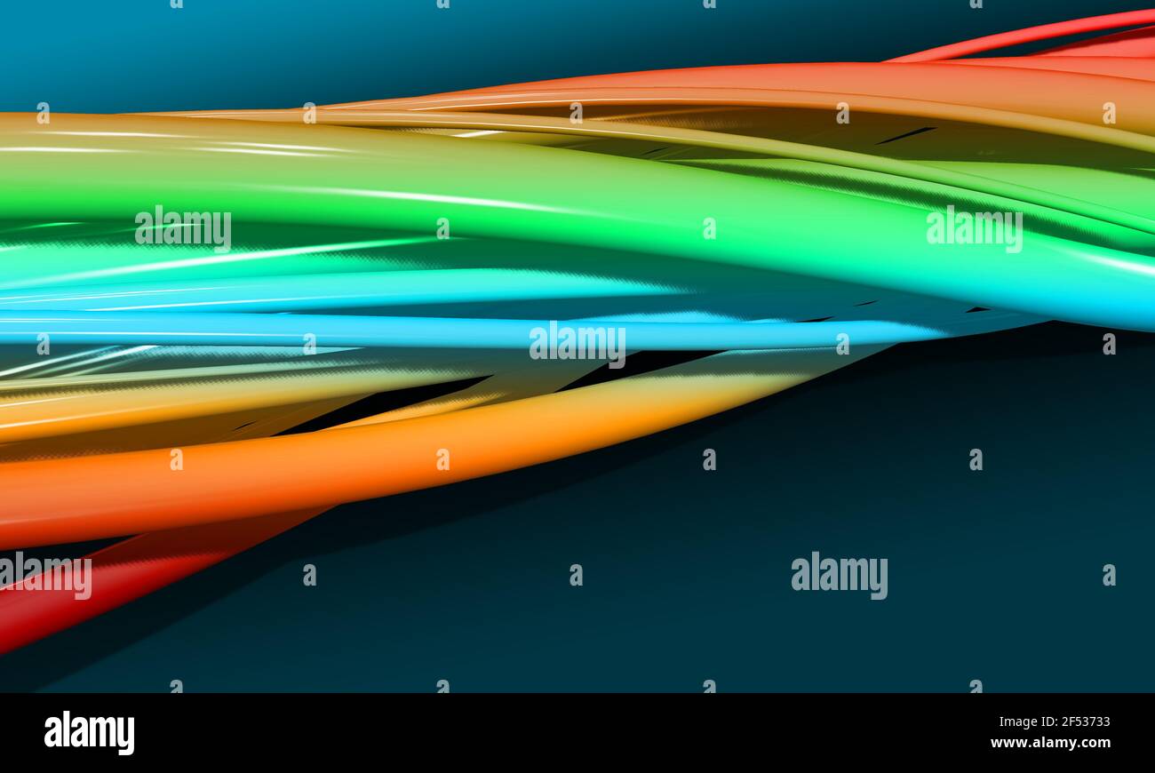 Abstract colorful swirl 3D line, cable on blue gradient background ...