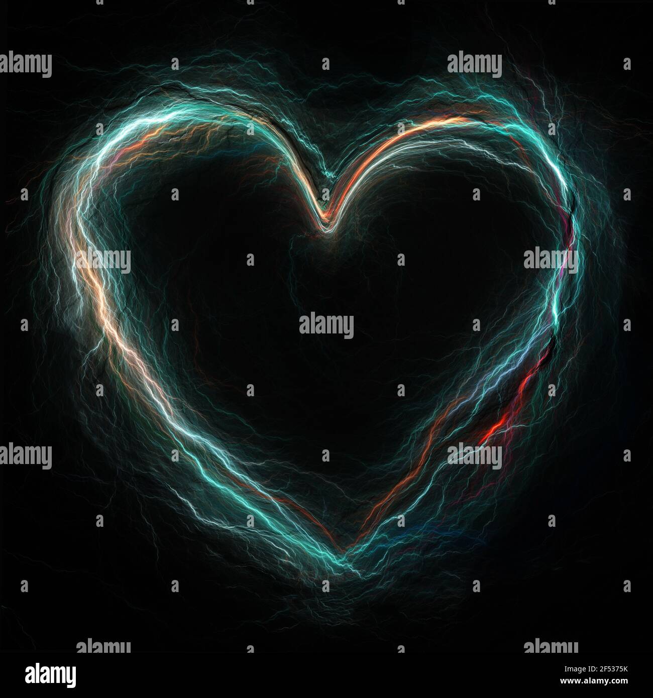 Abstract colorful neon heart shape element on black background. Wave ...
