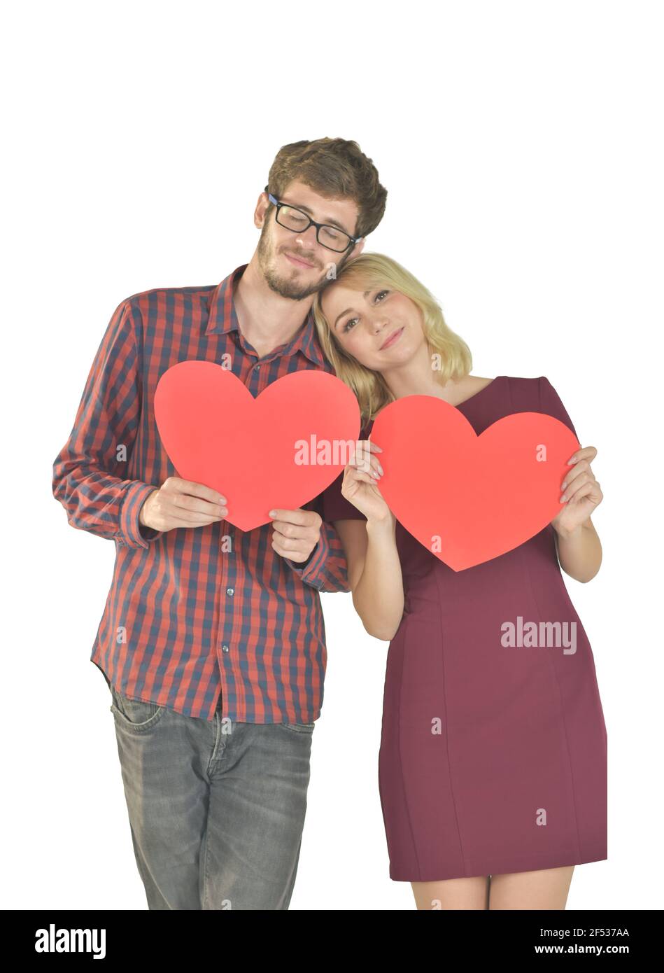 Couple holding red heart in love Stock Photo - Alamy