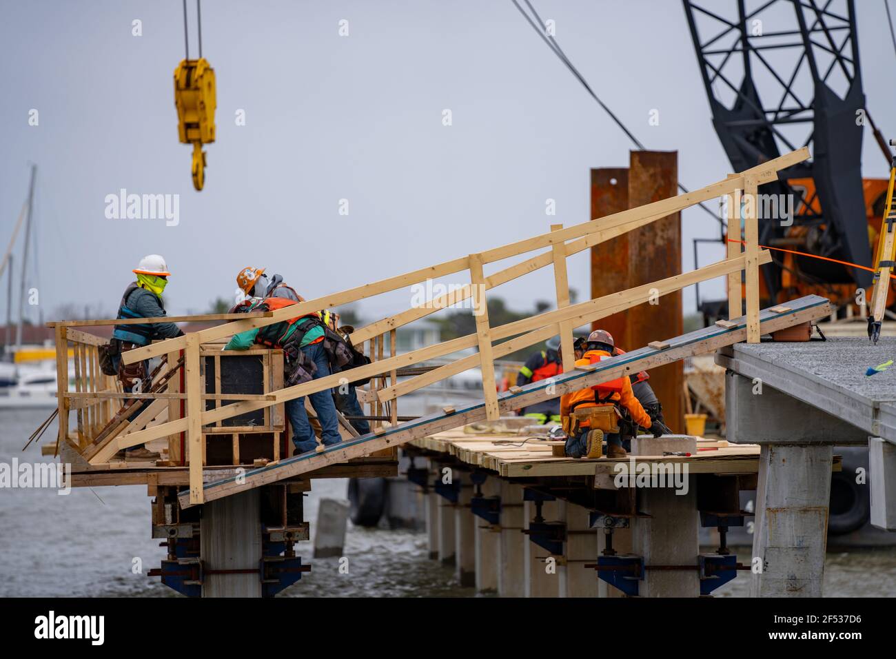 Bridge construction workers in action St Augustine FL USA Stock Photo ...