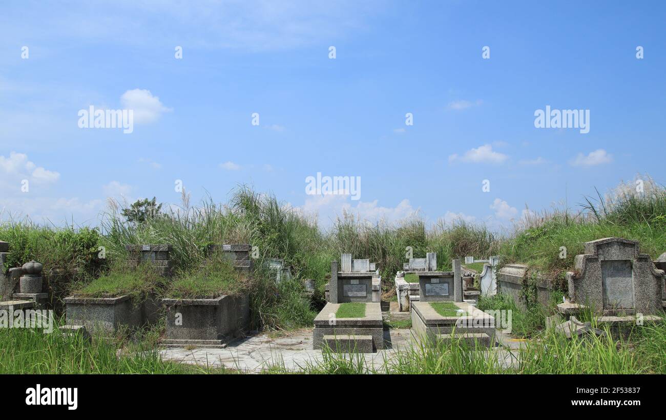 Chinese culture traditional concrete tombs with Chinese memorial name ...
