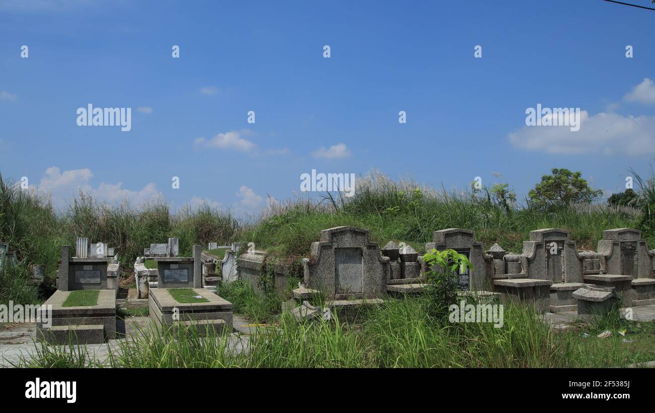 Chinese culture traditional concrete tombs with Chinese memorial name ...