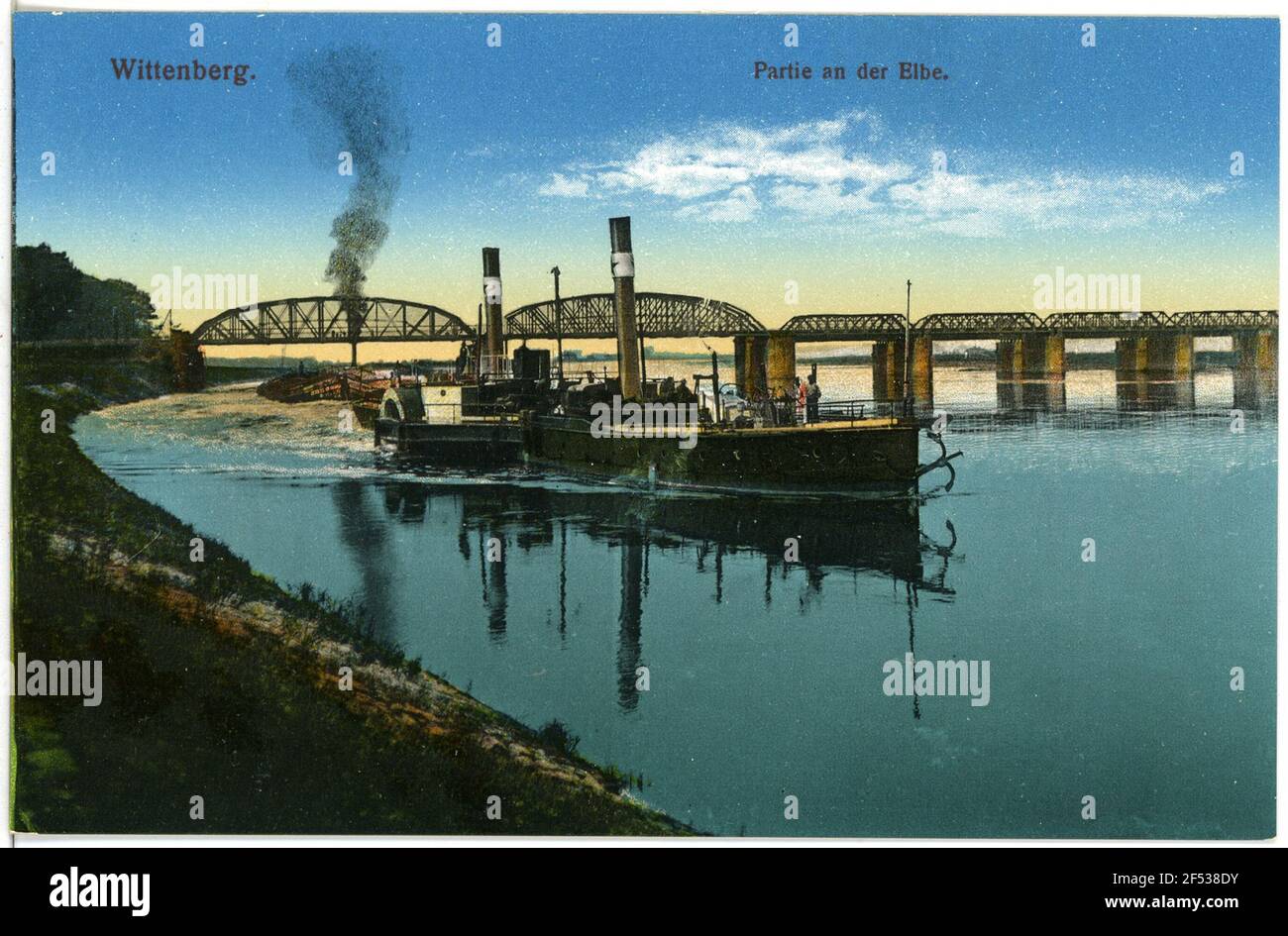 Elbe with a trail and bridge Wittenberg. Elbe with a trail and bridge ...